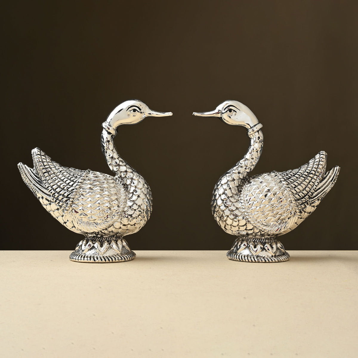 999 Silver Swan Pair Showpiece - Touch925 Silver Gifting