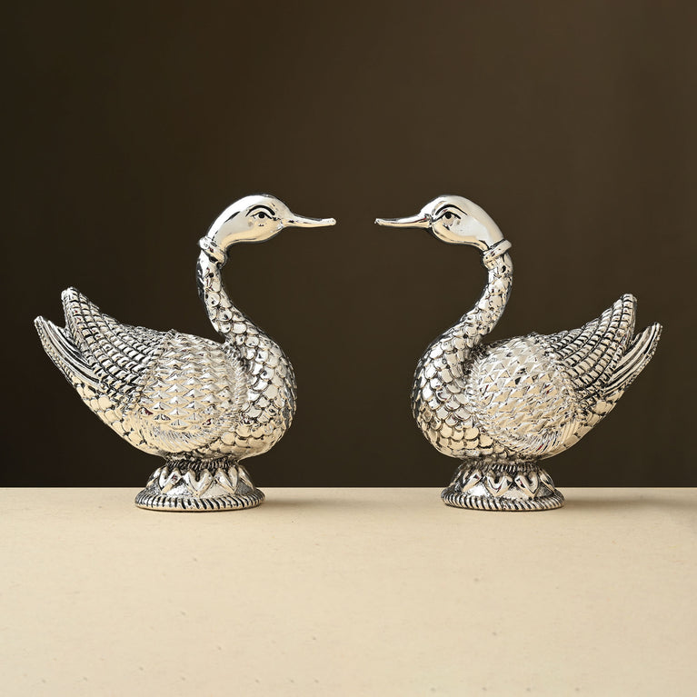999 Silver Swan Pair Showpiece - Touch925 Silver Gifting
