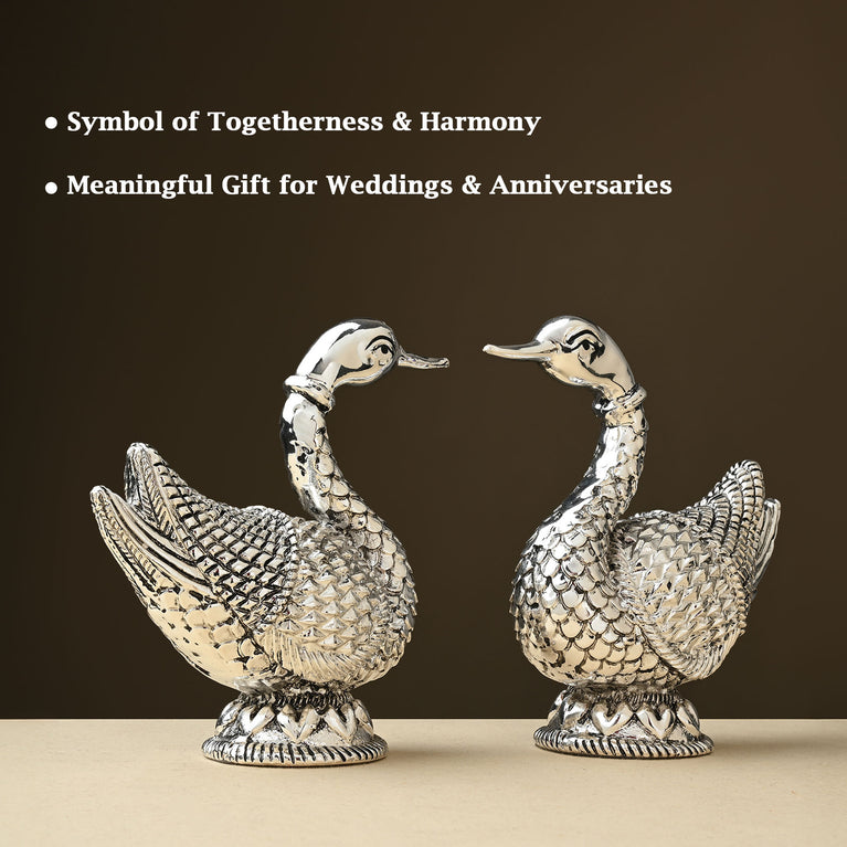 999 Silver Swan Pair Showpiece - Touch925 Silver Gifting